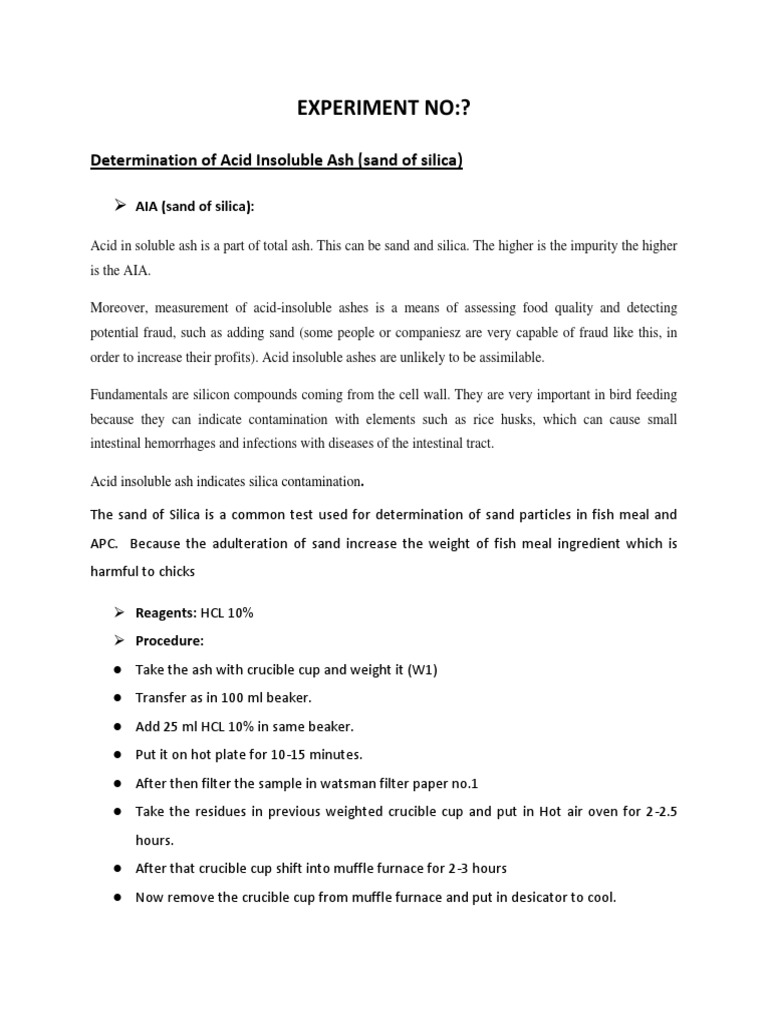 Acid Insoluble Ash Determination Method | PDF | Cooking, Food & Wine