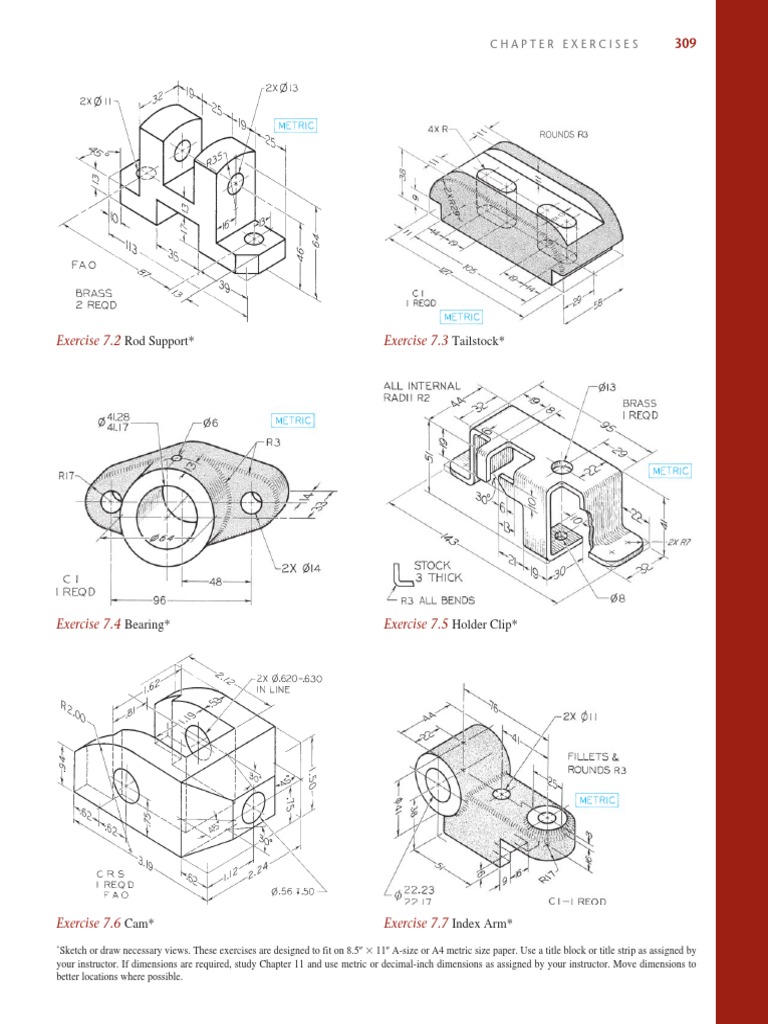 Chapter Exercises: Machine Component Drawings | PDF | Equipment | Machines