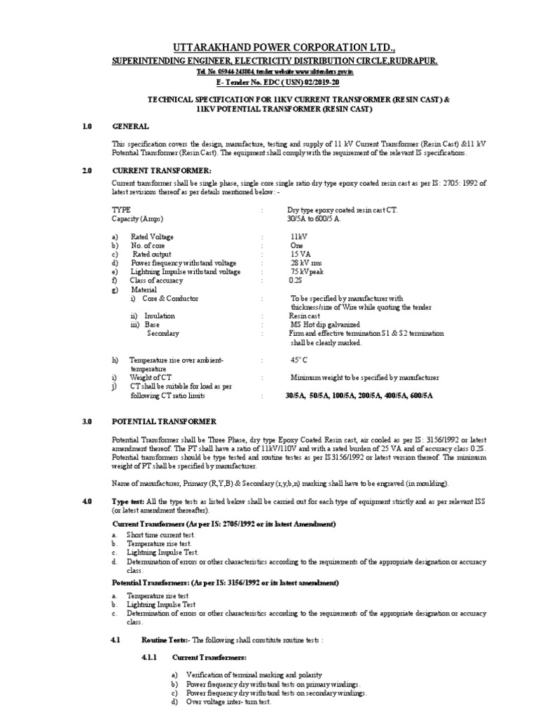 Tender Current Transformer | PDF | Transformer | Electrical Components