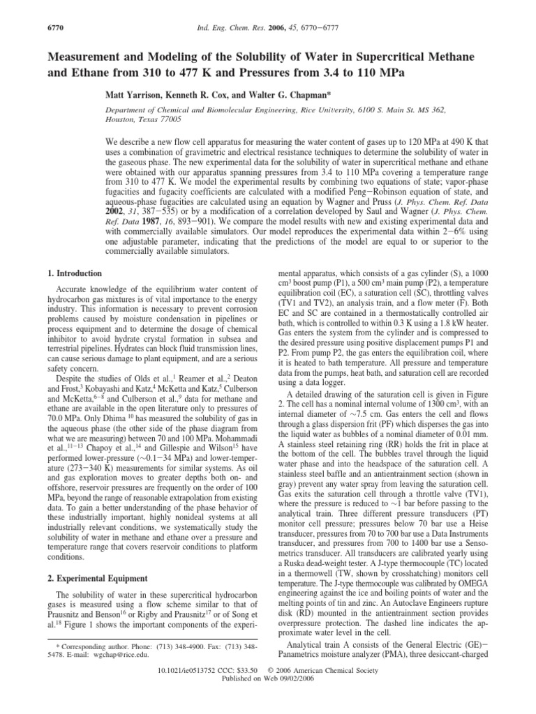 Measurement and Modeling of The Solubility of Water in Supercritical ...