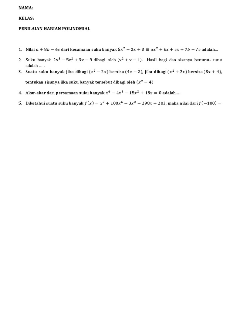 Soal Ulangan Polinomial | PDF