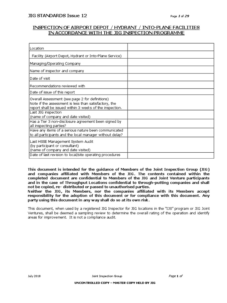 Jig Inspection Check List | Road | Valve
