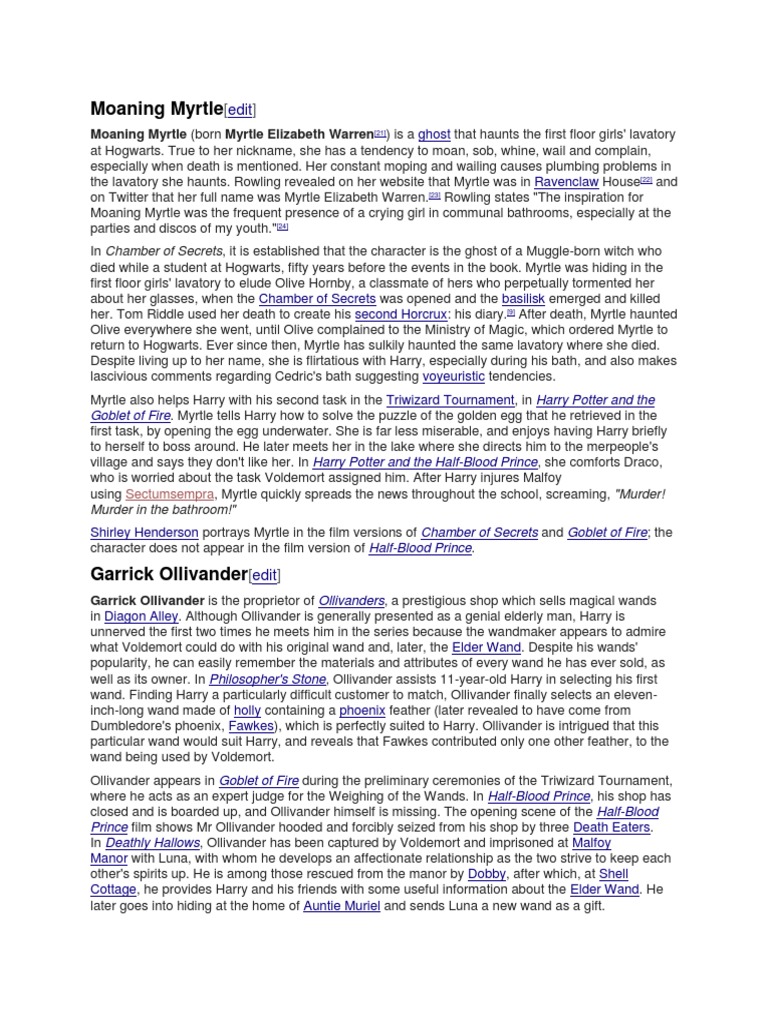 Moaning Myrtle (Born Myrtle Elizabeth Warren | PDF | Harry Potter