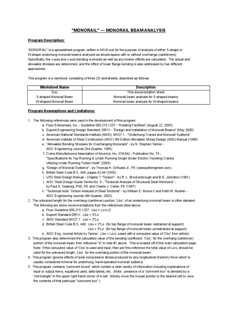 Underhung Monorail Beam Analysis Per AISC 9th Edition (ASD) | PDF ...