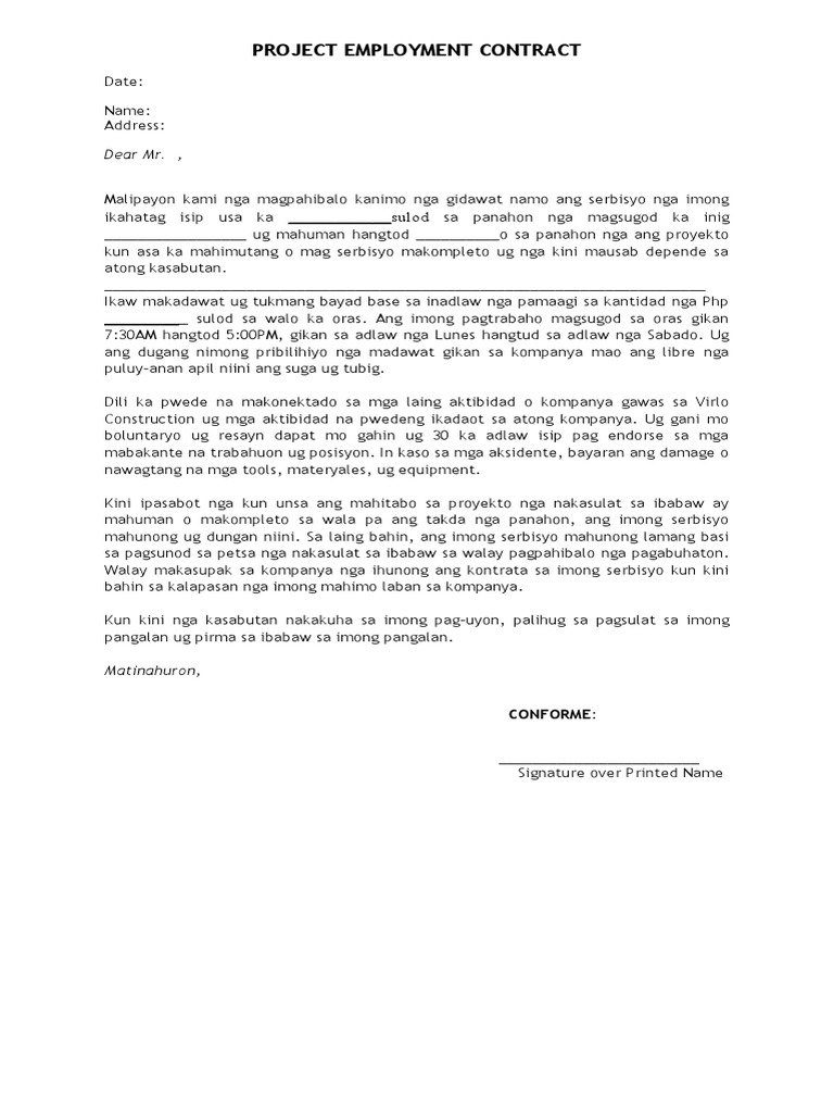 Project-Based Contract Bisaya | PDF