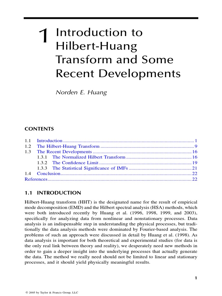 Introduction To Hilbert-Huang Transform and Some Recent Developments ...