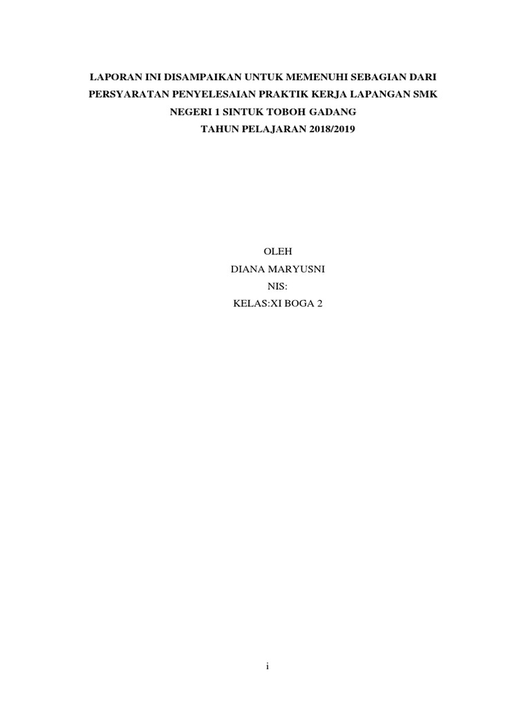 Contoh Laporan PKL Boga 1 Dikonversi | PDF