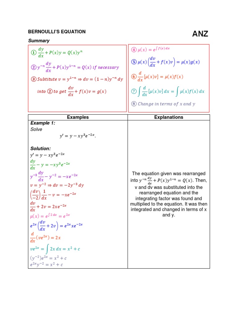 Differential Equation - Examples of Bernoulli's Equation | PDF ...