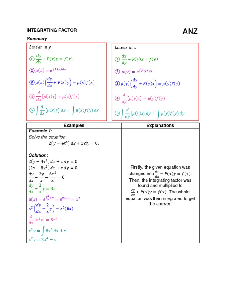 Differential Equation - Examples of Integrating Factors | PDF ...