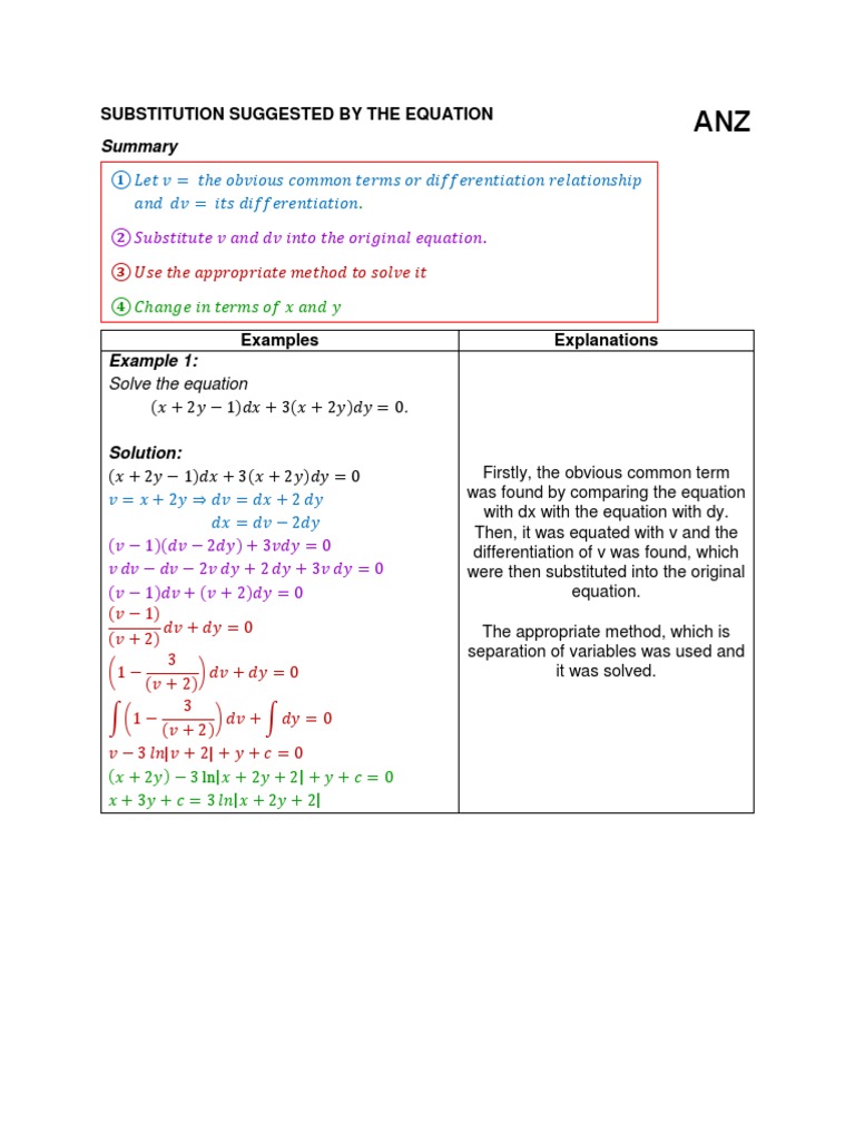Solving Differential Equations by Substitution | PDF | Equations ...