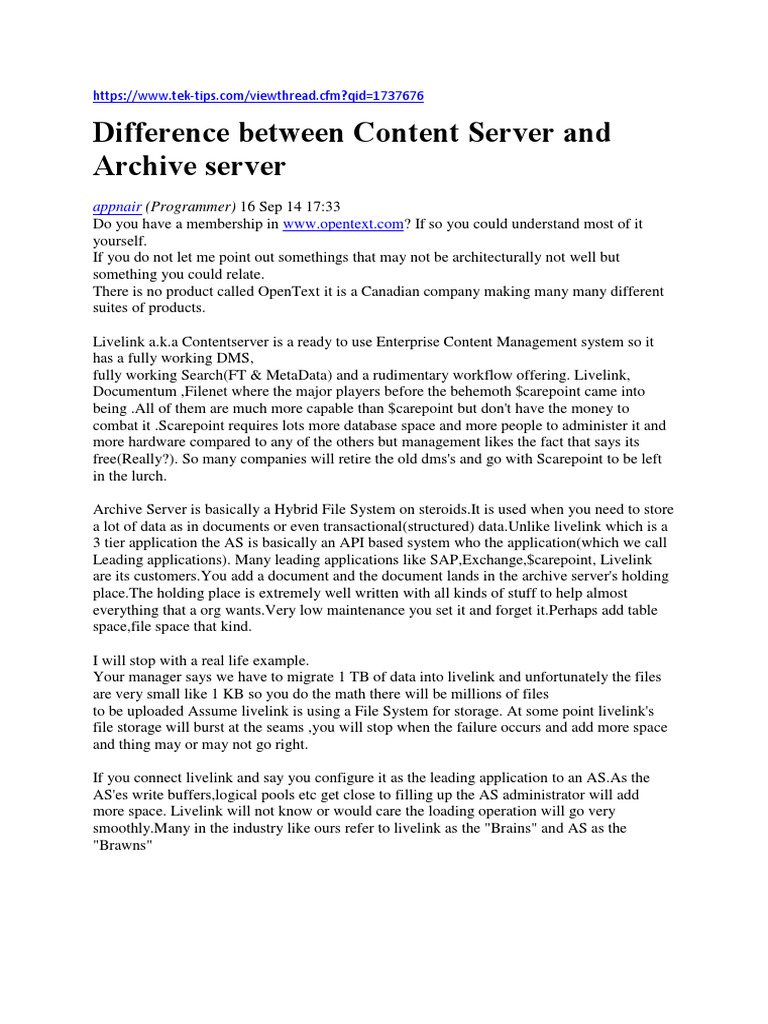 Difference Between Opentext Content Server and Archive Server | PDF ...
