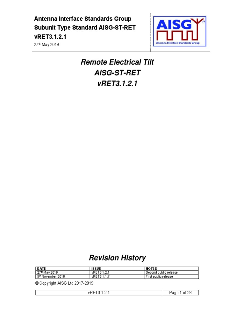 AISG RET Standard AISG vRET3 1 2 1 | PDF | Interface (Computing) | Specification (Technical ...
