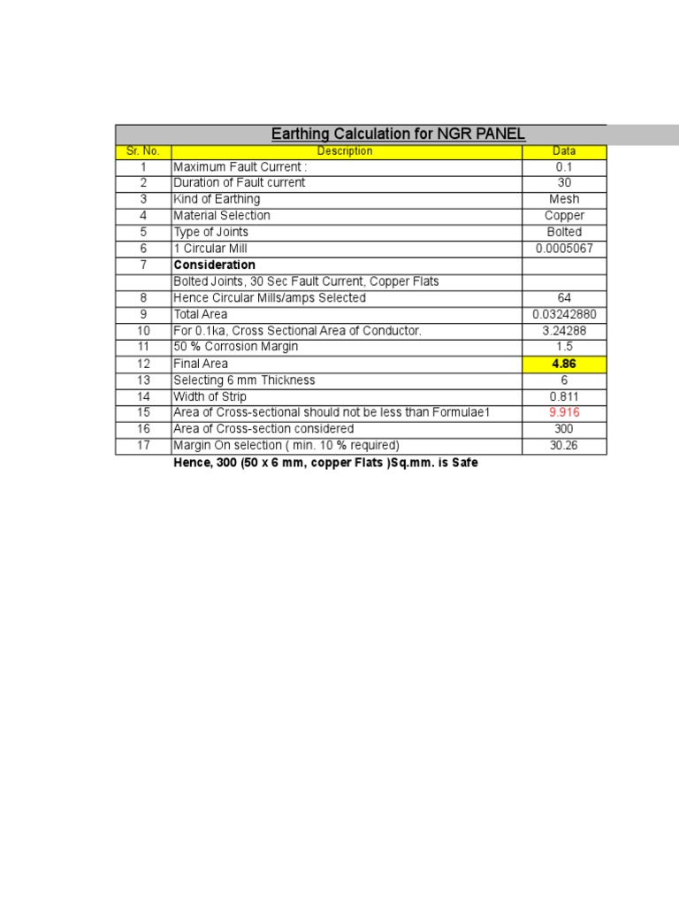 Earthing Calculation For NGR PANEL: Sr. No. Description Data | PDF ...