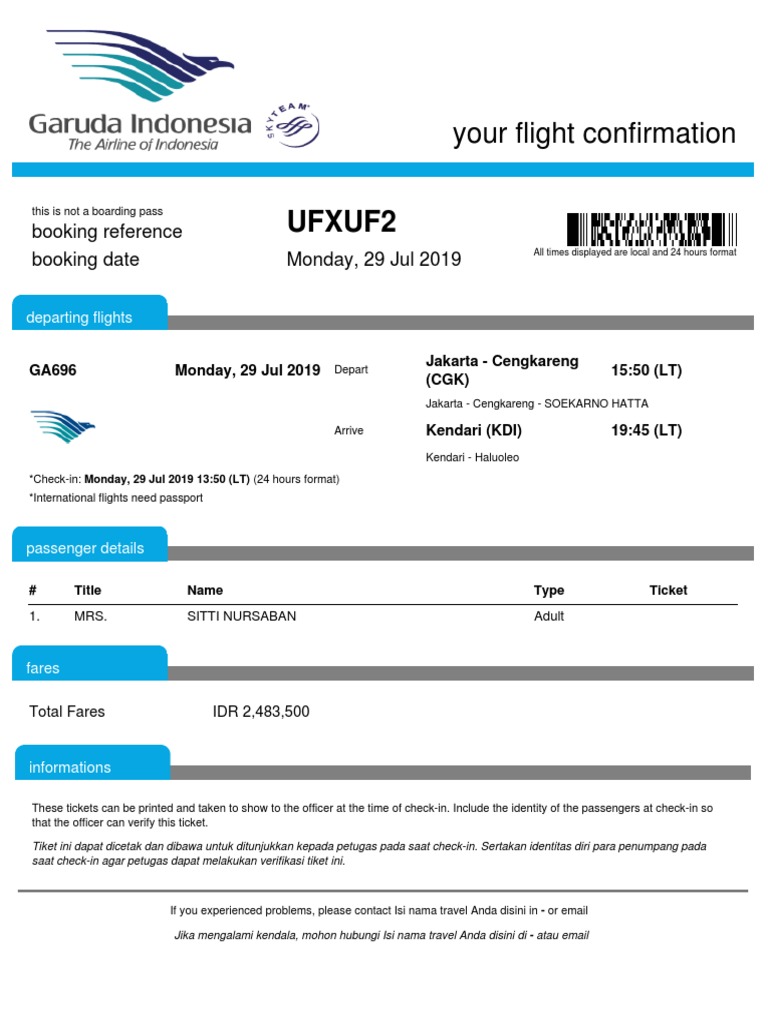 Flight Confirmation Details for GA696 | PDF
