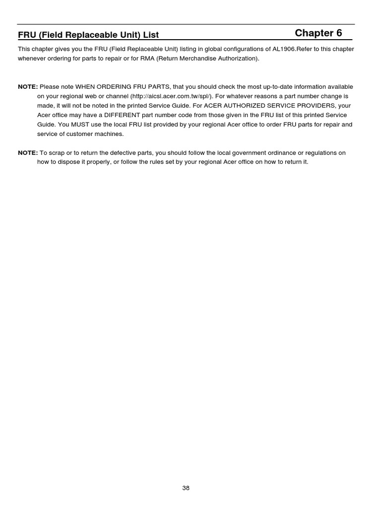 FRU (Field Replaceable Unit) List | Download Free PDF | Business