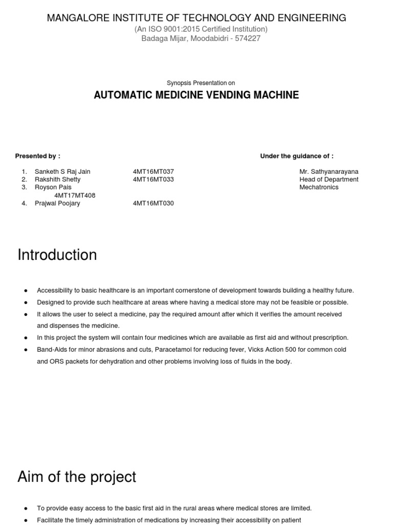 Automatic Medicine Vending Machine | PDF | Vending Machine | Medicine