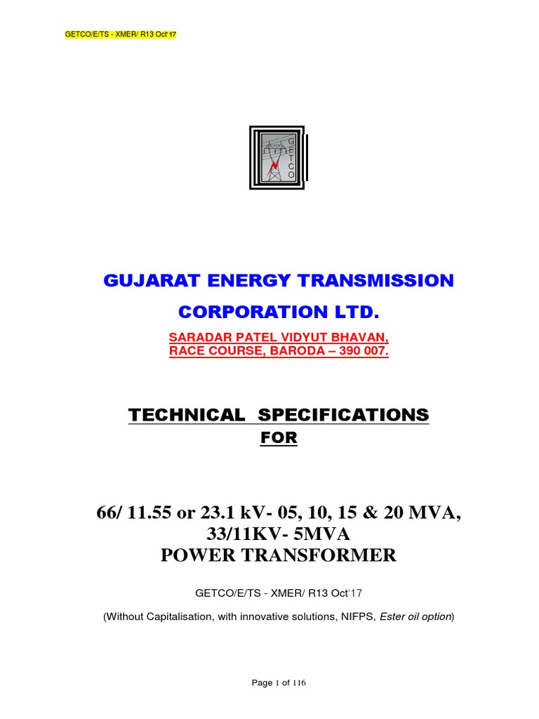 GETCO Power Transformer Specification | PDF | Transformer ...