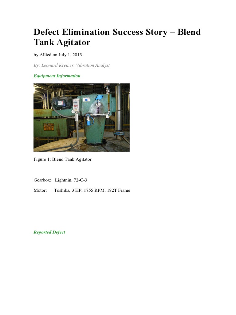 Defect Elimination Success Story - Blend Tank Agitator | PDF ...
