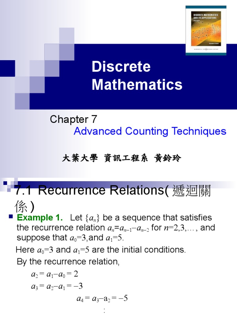 Discrete Mathematics Advanced Counting Techniques Pdf Recurrence Relation Applied Mathematics