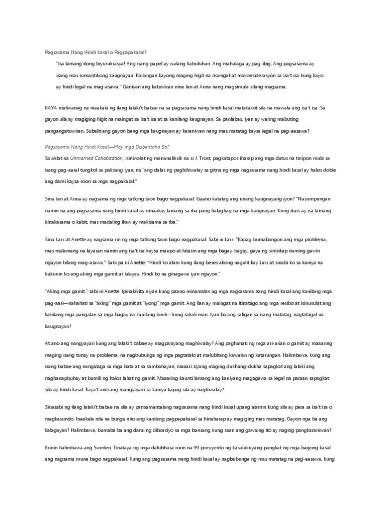 Pagsasama Nang Hindi Kasal o Pagpapakasal | PDF