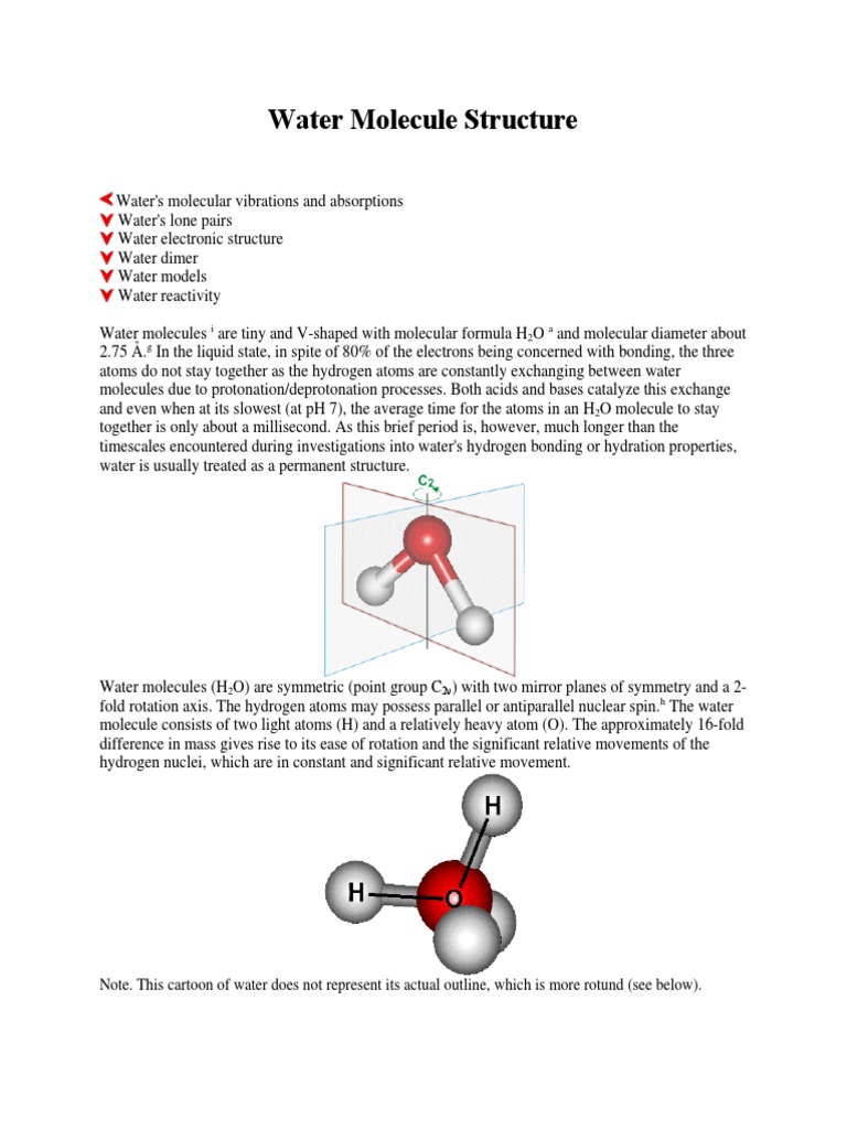Water Molecule Structure | PDF | Properties Of Water | Molecules