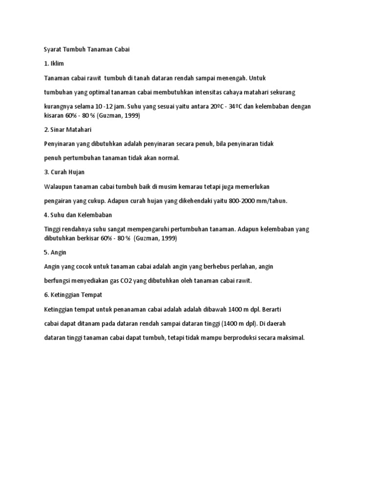 Syarat Tumbuh Tanaman Cabai | PDF | Griya & Taman | Teknologi & Rekayasa