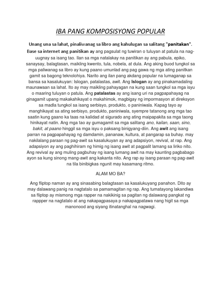 Iba Pang Komposisyong Popular | PDF
