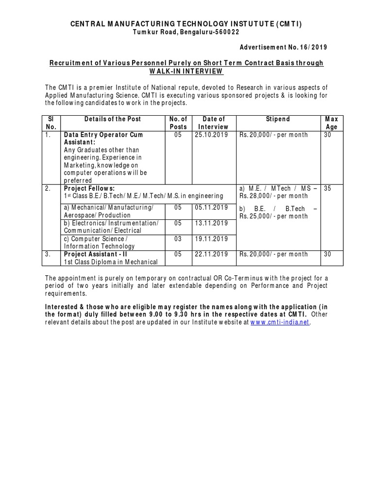 Central Manufacturing Technology Instutute (Cmti) | PDF | Business