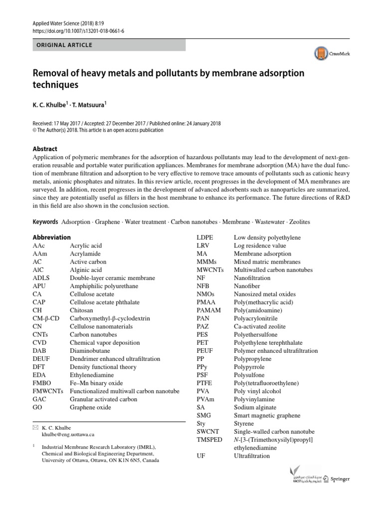 Removal of Heavy Metals and Pollutants by Membrane Adsorption ...
