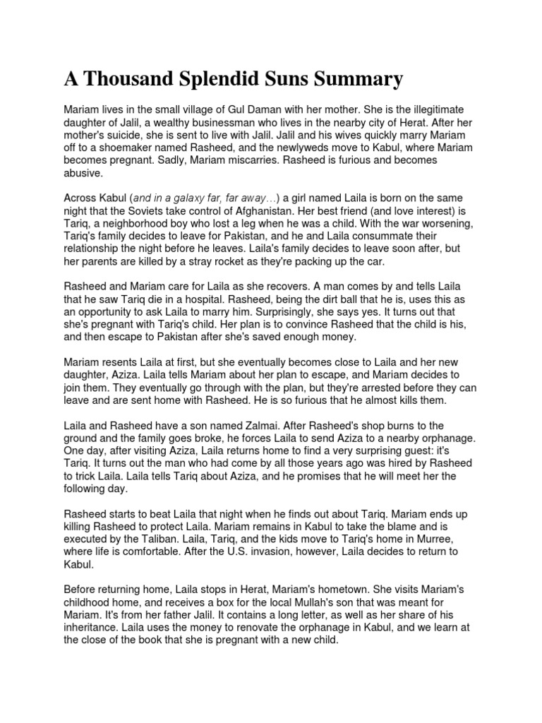 A Thousand Splendid Suns Summary: and in A Galaxy Far, Far Away ) A ...