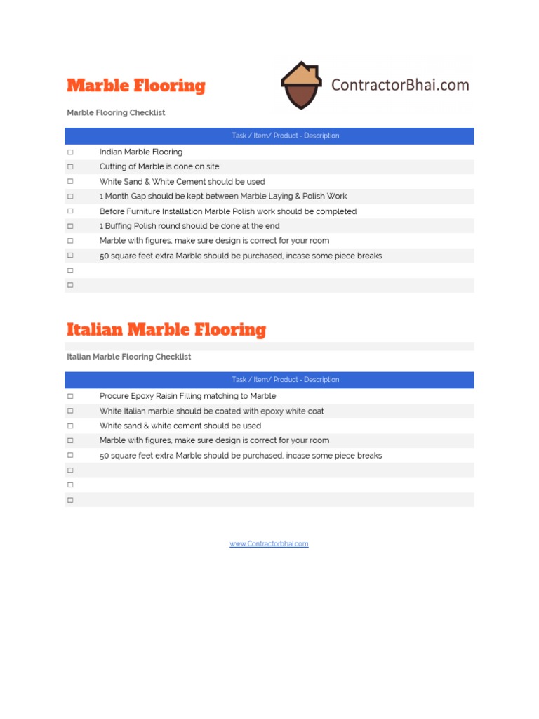 Italian Marble Installation Guide | PDF