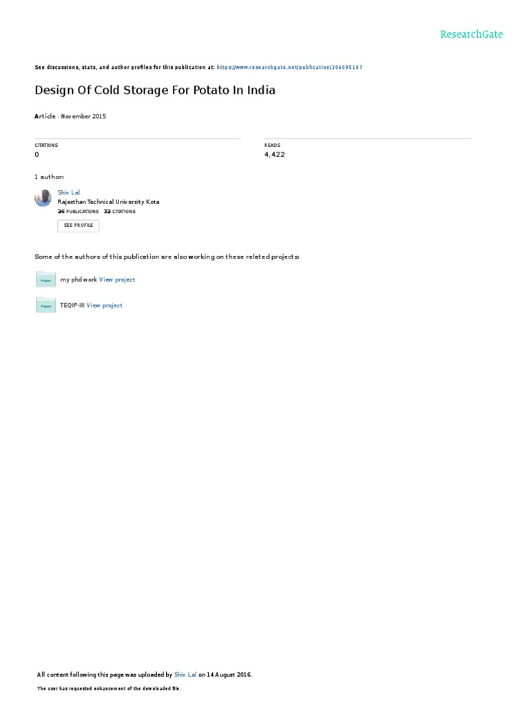 Potato Cold Storage Design in India | PDF | Refrigeration | Heat Transfer