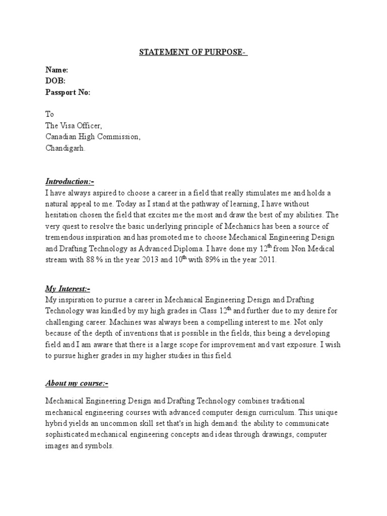 SOP Mechanical Engineering Design and Drafting Technology | Computer ...