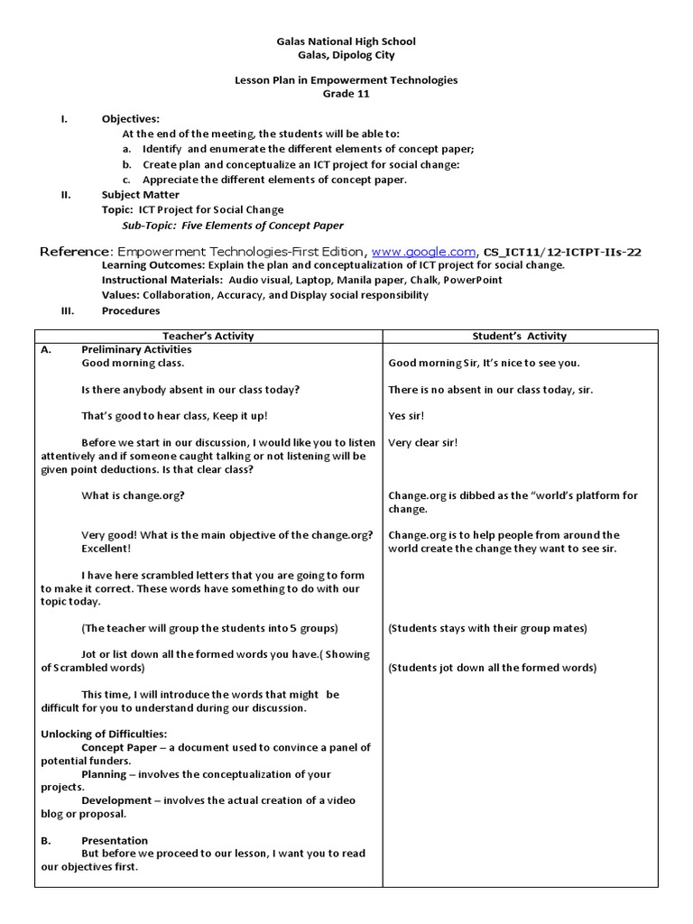 Elements of a Concept Paper | PDF | Educational Technology | Concept