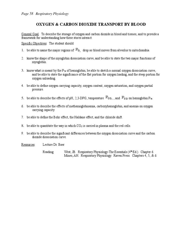 Oxygen & Carbon Dioxide Transport by Blood: Page 58 Respiratory ...