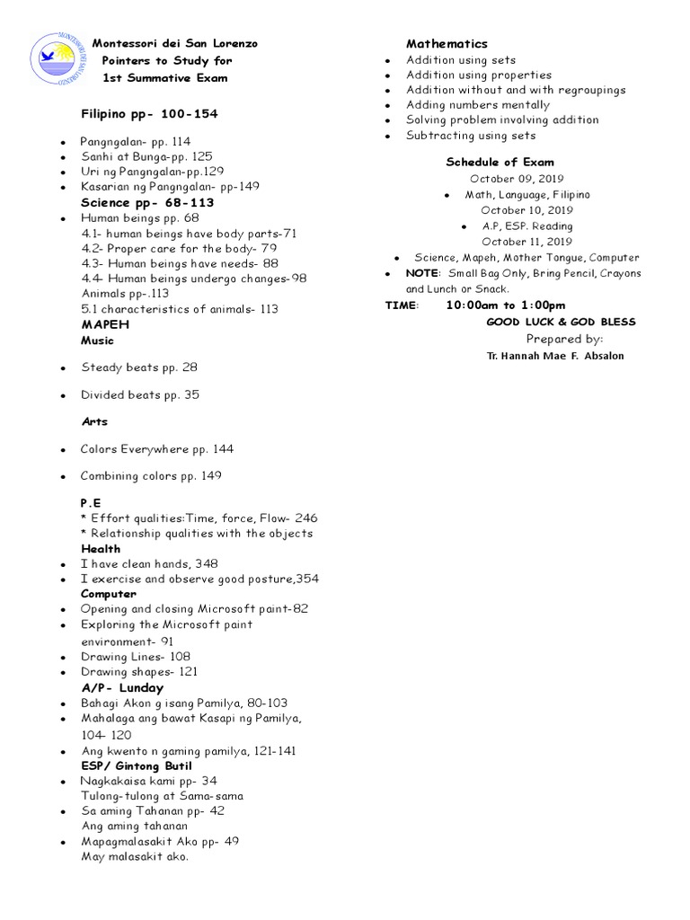 Pointers To Study 2nd Quarter 1st Summative | PDF