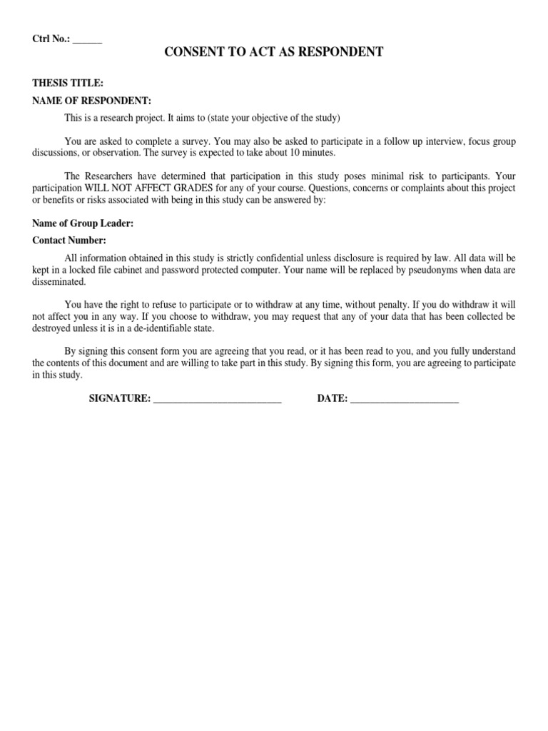 Consent To Act As Participant