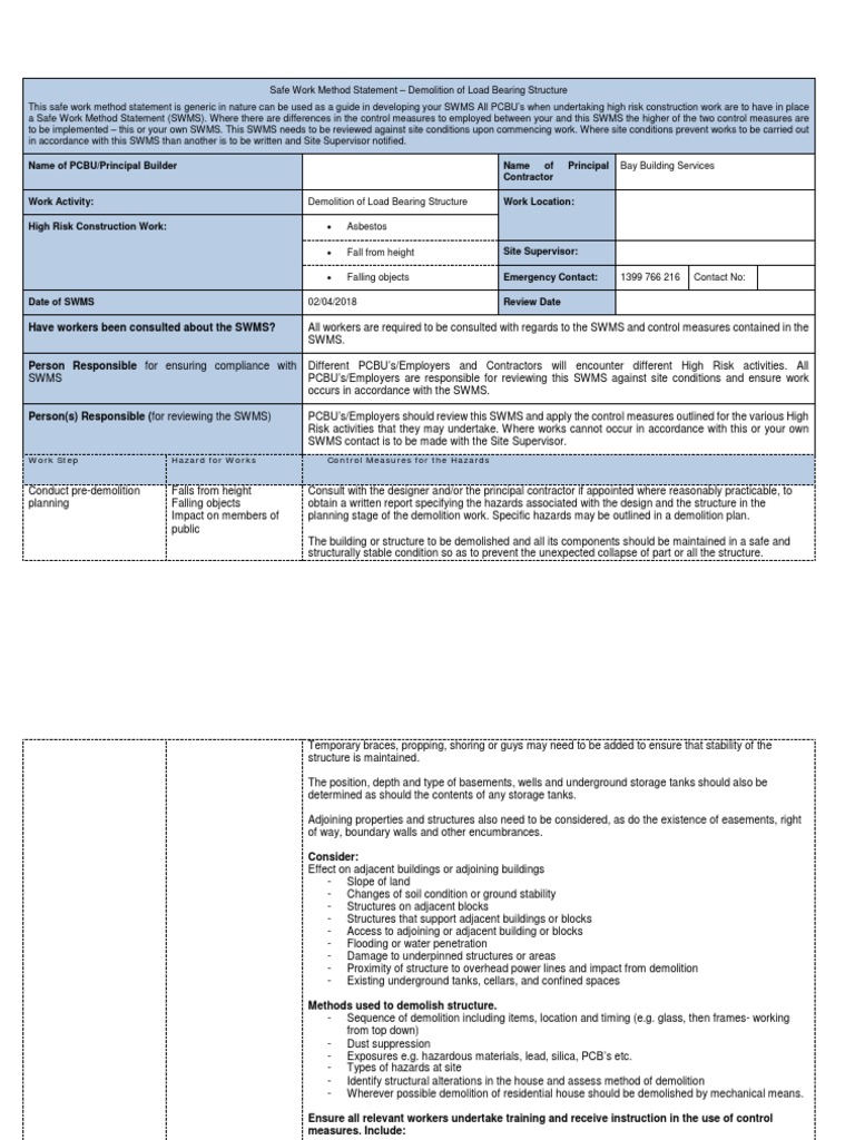 SWMS Demolition | PDF | Demolition | Polychlorinated Biphenyl