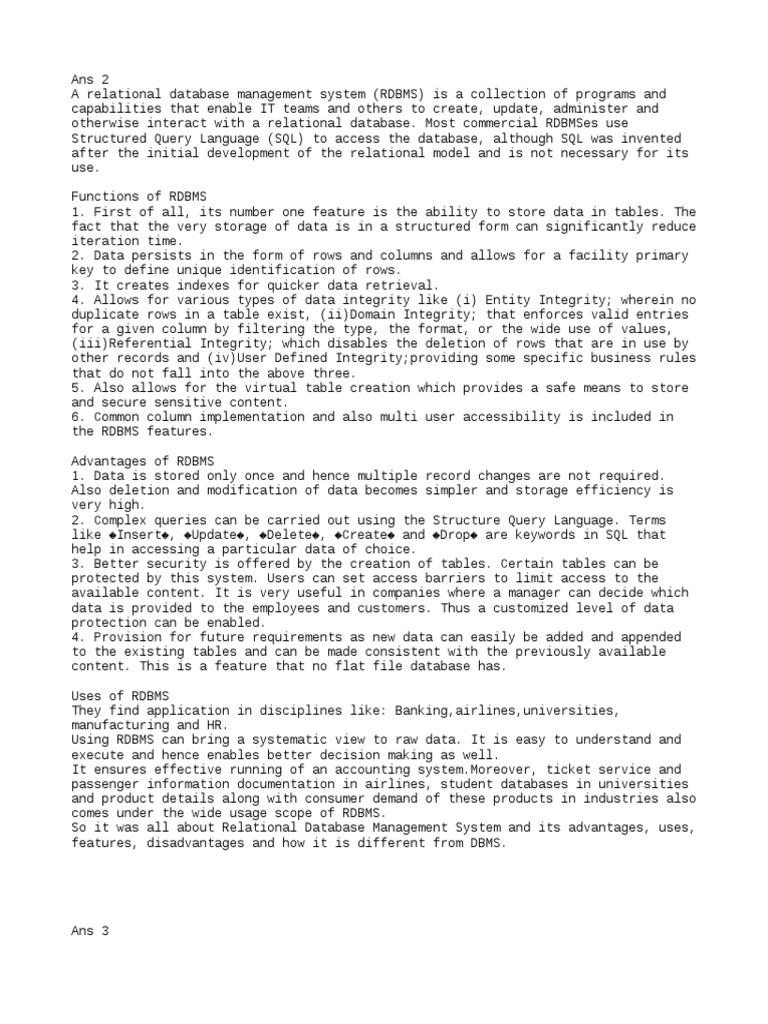 Answer | PDF | Relational Database | Sql