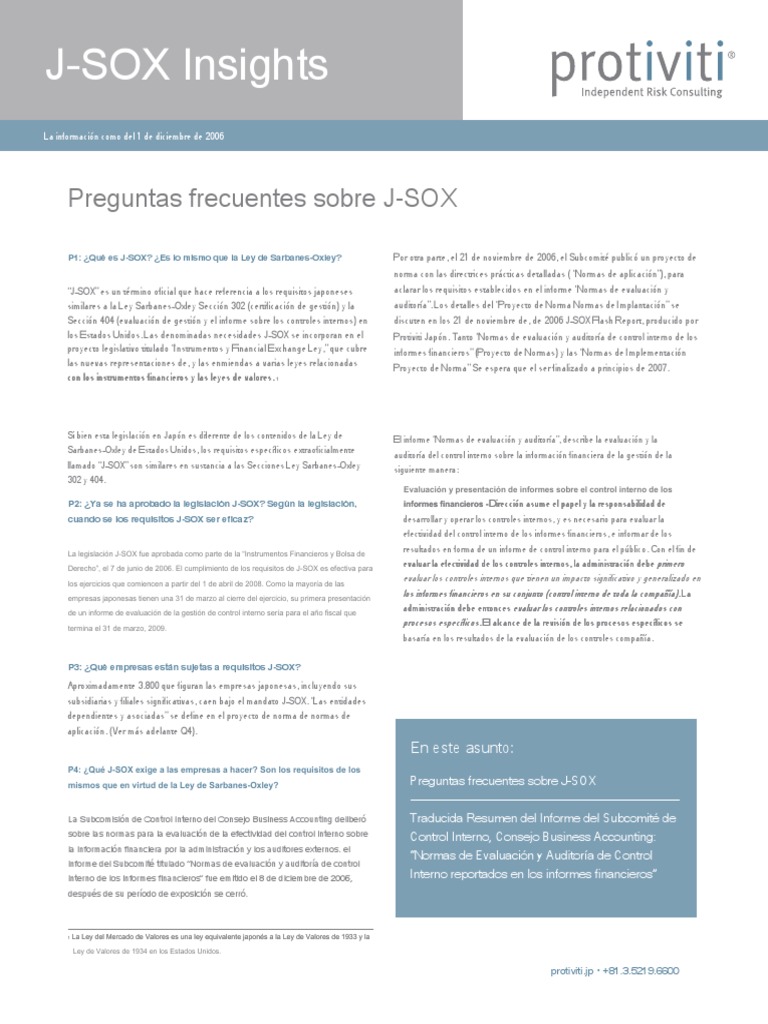 J SOX Insights Frequently Asked Questions About J SOX 1.en - Es | PDF ...