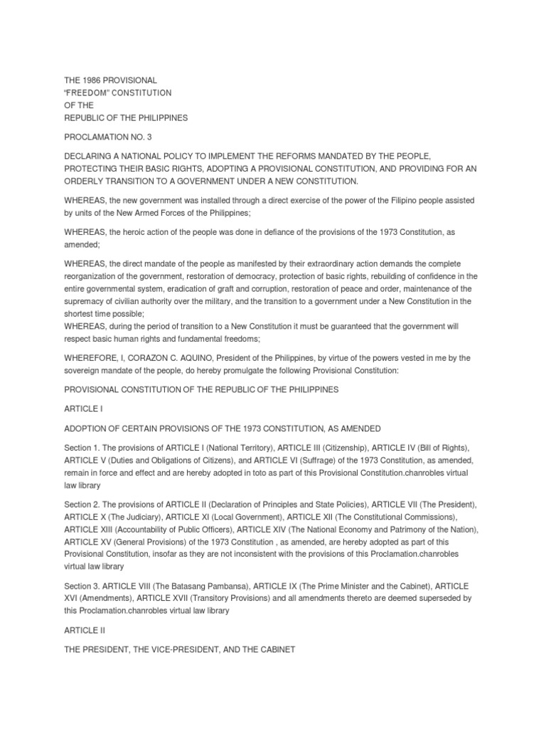 1986 Freedom Constitution | PDF | Political Charters | Presidents Of ...