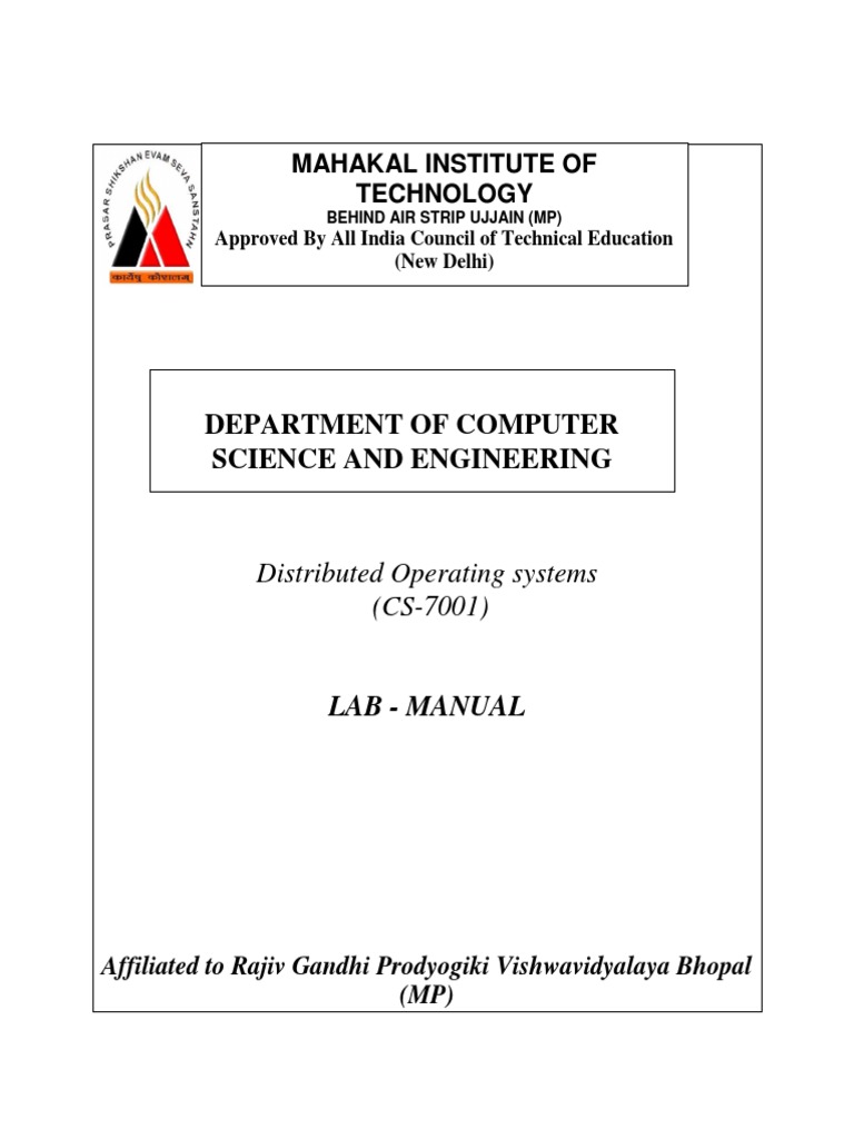 Distributed Operating Systems Lab Manual: Case Studies and Programming Experiments on ...
