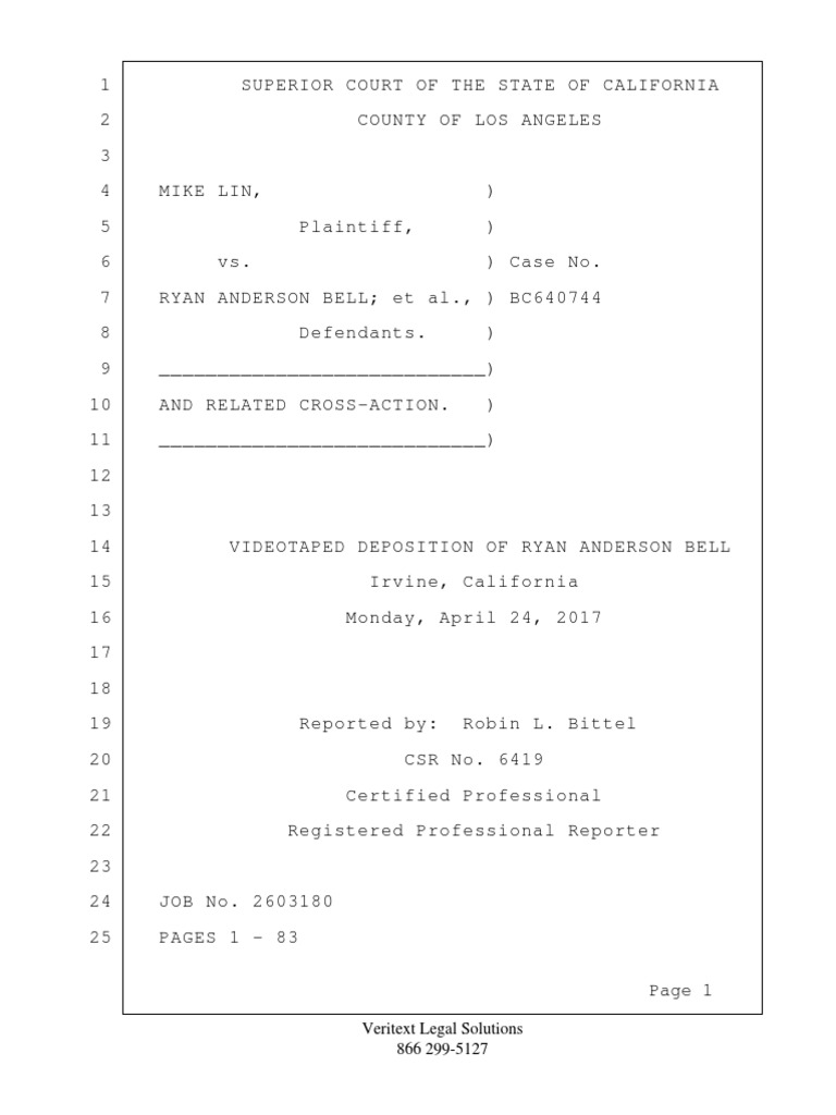 Transcription of Videotaped Deposition of Ryan Anderson Bell | PDF ...