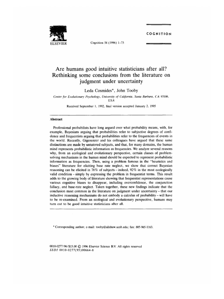 Cosmides Tooby 96 | PDF | Heuristics In Judgment And Decision Making ...
