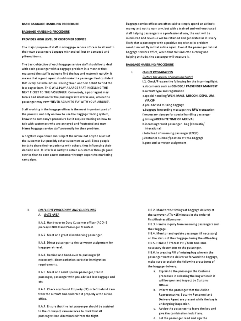 Basic Baggage Handling Procedure | PDF | Baggage | Aviation