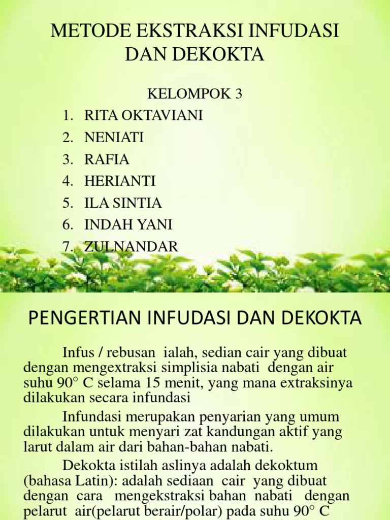 Ektrasi Infudasi Dan Dekokta | PDF | Memasak, Makanan, & Anggur | Sains ...