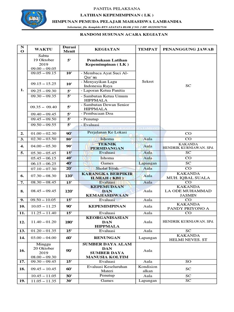 Random Susunan Acara Kegiatan | PDF