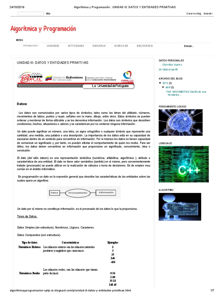 Algorítmica y Programación - Unidad Iii - Datos y Entidades Primitivas | PDF | Lenguaje de ...