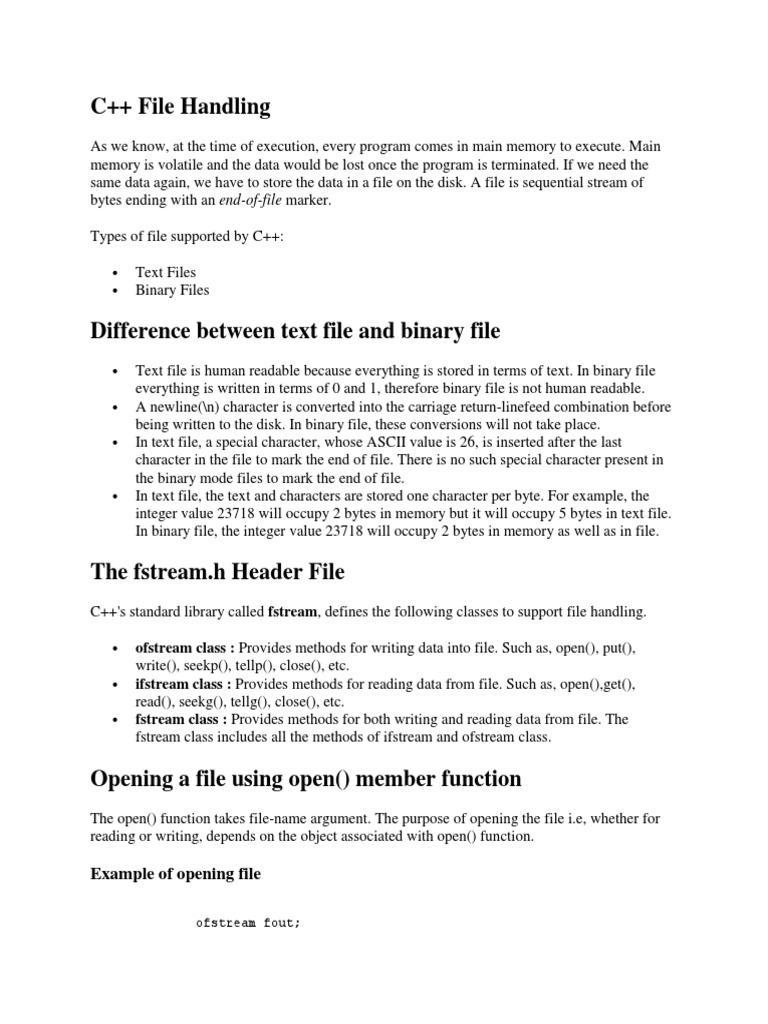 File Handling in C++ | PDF | Text File | Computer File
