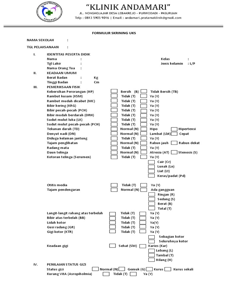 Form Skrining UKS | PDF